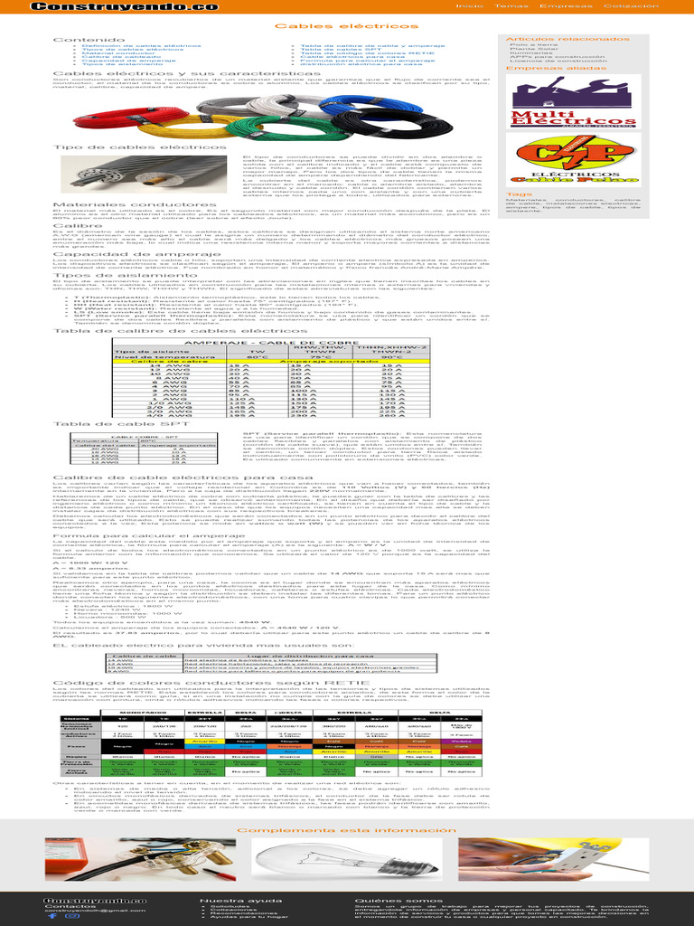 Cable Eléctrico - Tabla de Calibres | PDF