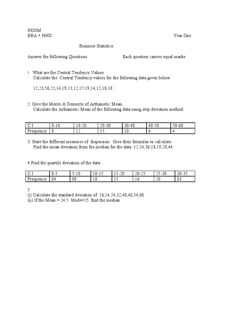 Bba Question Paper | Arithmetic Mean | Median