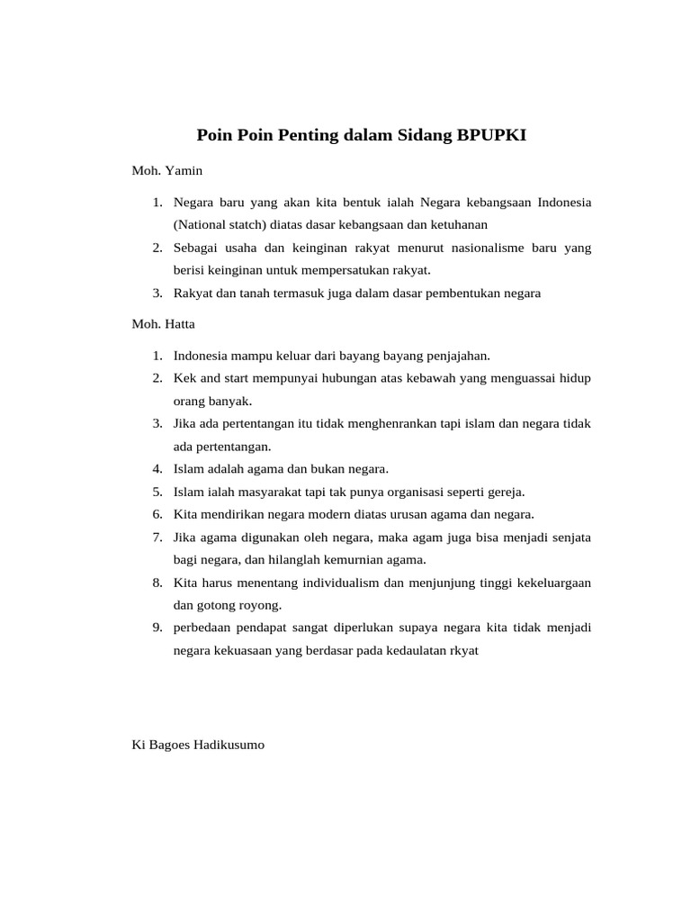 Poin Poin Penting Dalam Sidang BPUPKI | PDF