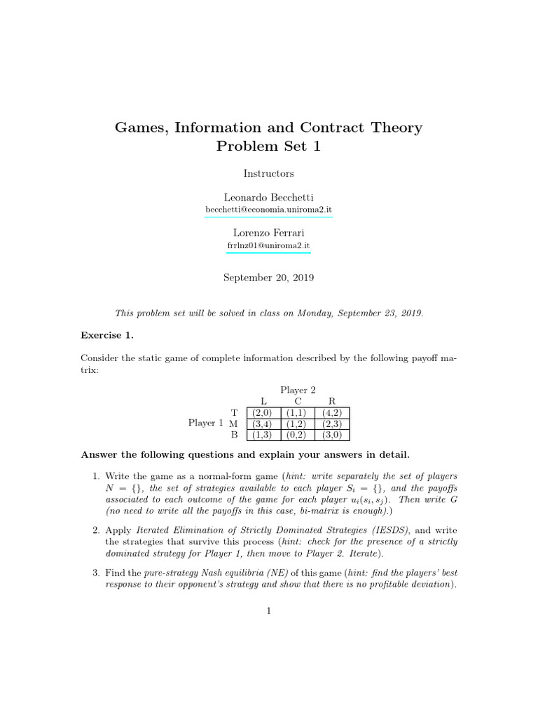 Games Information and Contract Theory Problem Set 1 1 2019 09 20 17 30 53 | PDF
