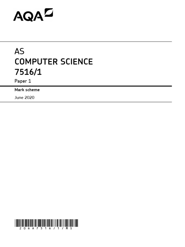 June 2020 MS - Paper 1 AQA Computer Science AS-level | PDF
