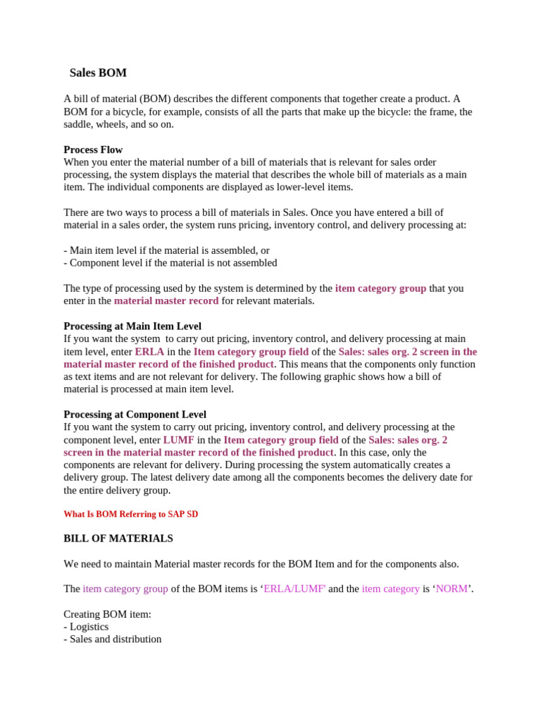 Sales BOM in SAP SD | PDF