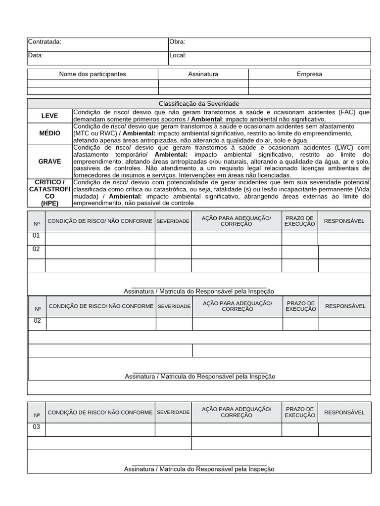 Registro Inspeção Mensal CIPA | PDF
