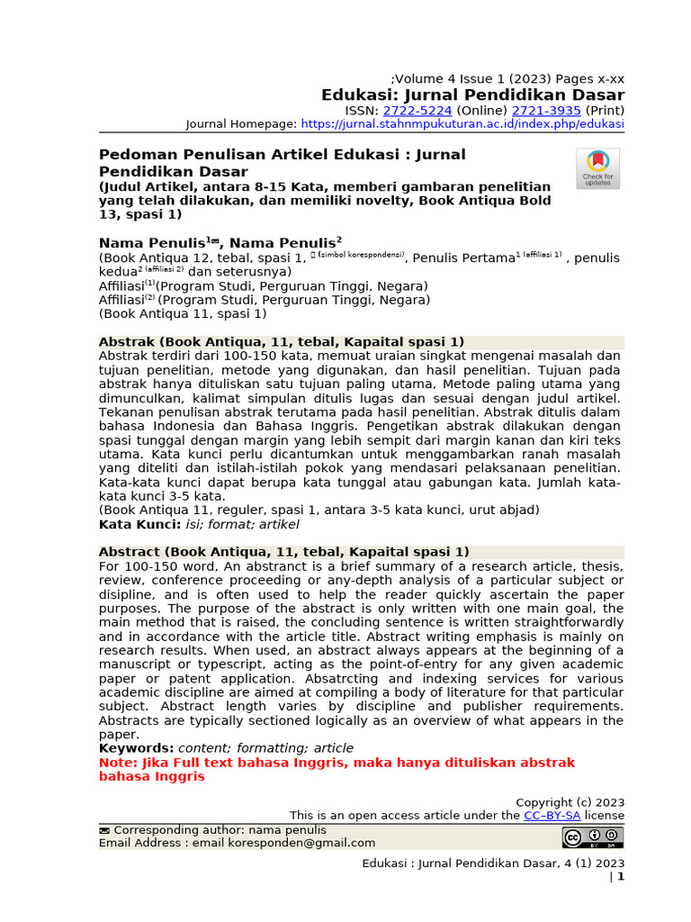 Template Artikel Jurnal Edukasi 2023 (Update) | PDF