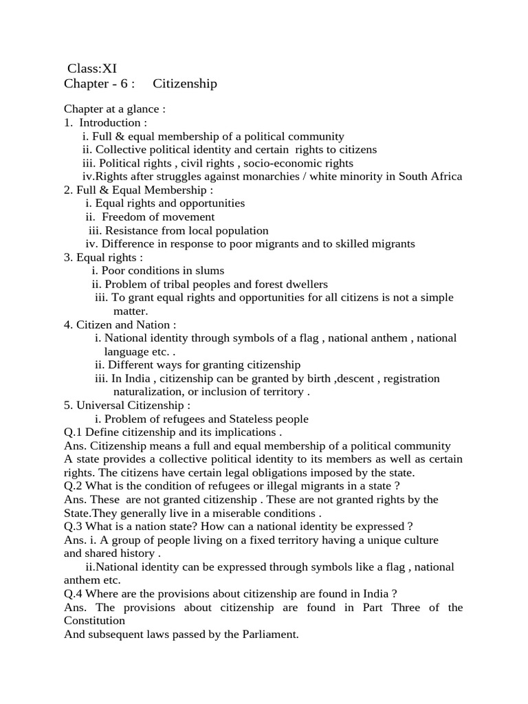 Class 11 Citizenship Nationalism & Secularism NOTES | PDF
