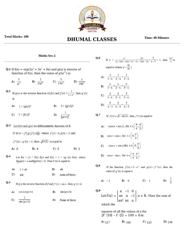 12th diffn jee mains dpp (1) | PDF