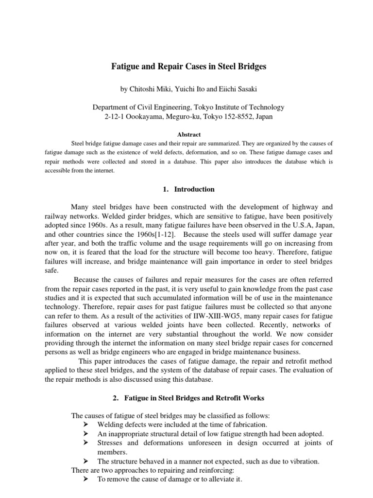 Repair Cases Paper | PDF | Fatigue (Material) | Structural Steel