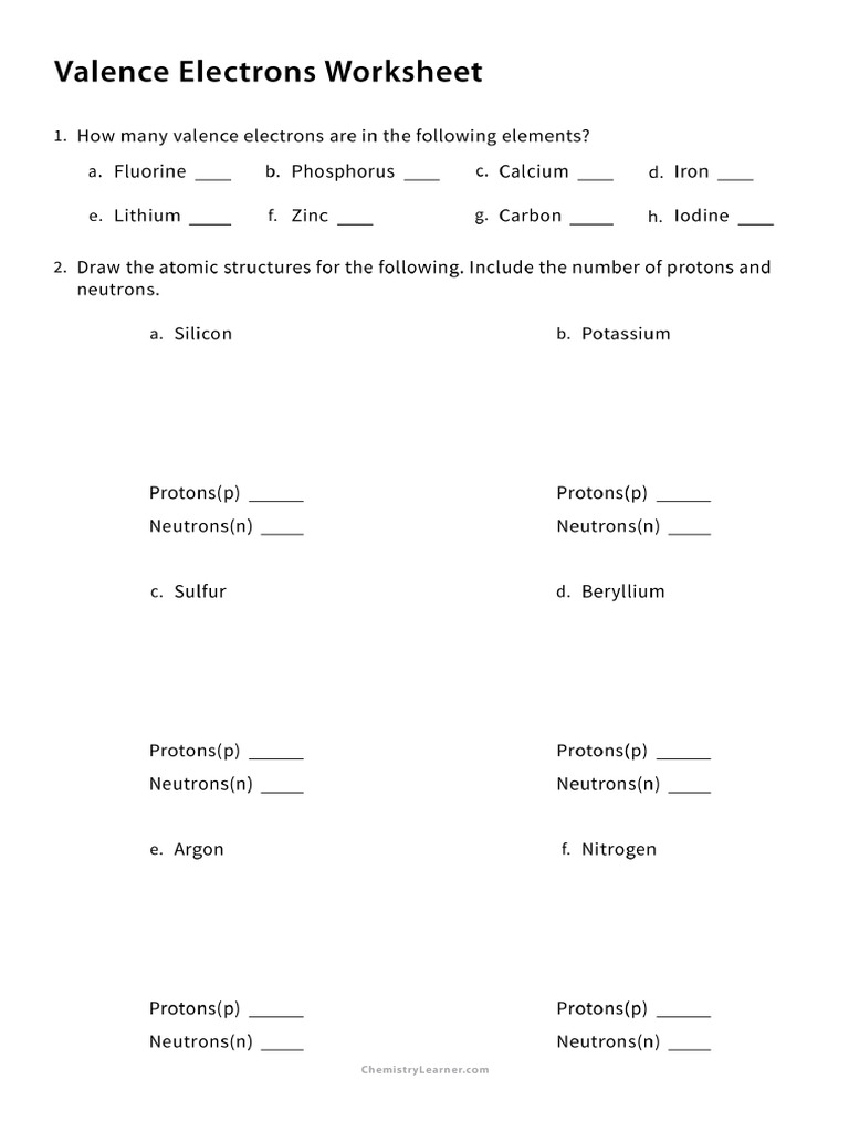 Valence Electrons Worksheet | PDF