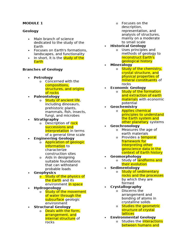 GEOLOGY Module 1 To 4 | PDF