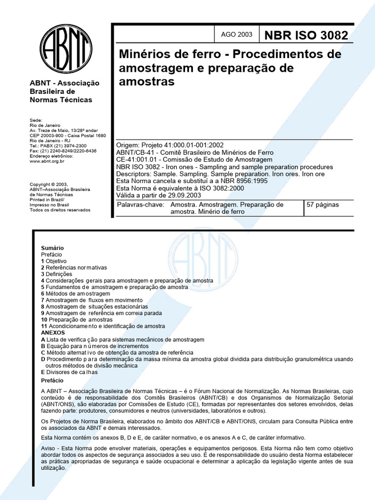 NBR ISO 3082 - 2003 - Procedimentos de Amostragem | PDF