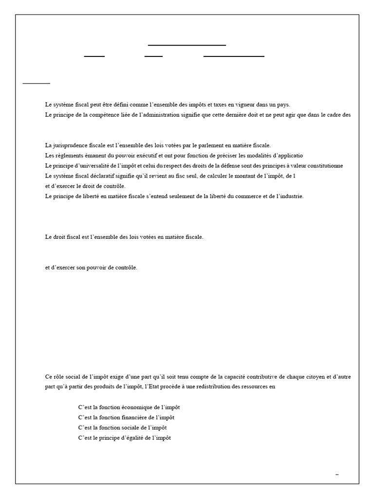 DEVOIR de Rattrapage DE FISCALITE L1 2024 | PDF