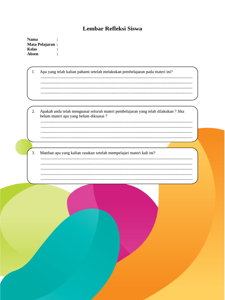 Contoh Lembar Refleksi Siswa | PDF
