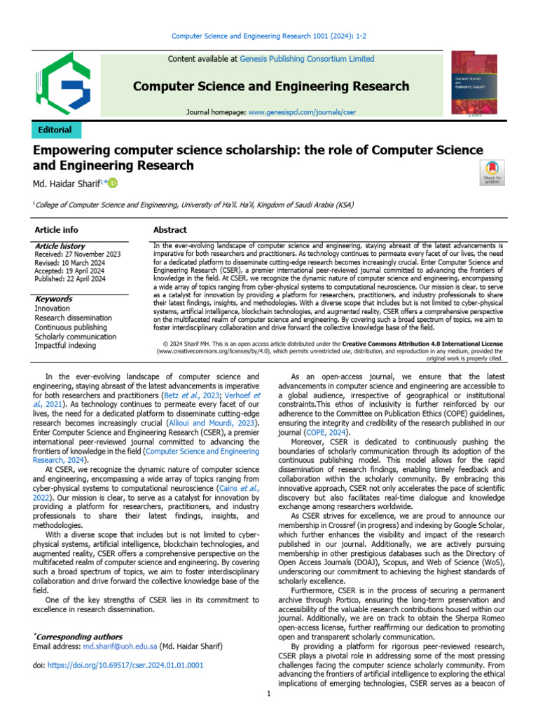 CSER: Advancing Computer Science Research | PDF | Open Access | Science