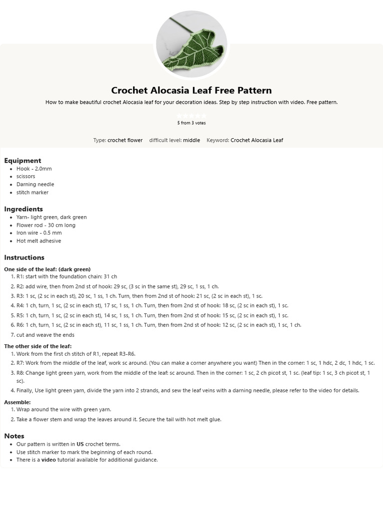 Crochet Alocasia Leaf Free Pattern - Hookok | PDF