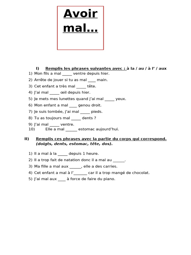 Avoir Mal À | PDF