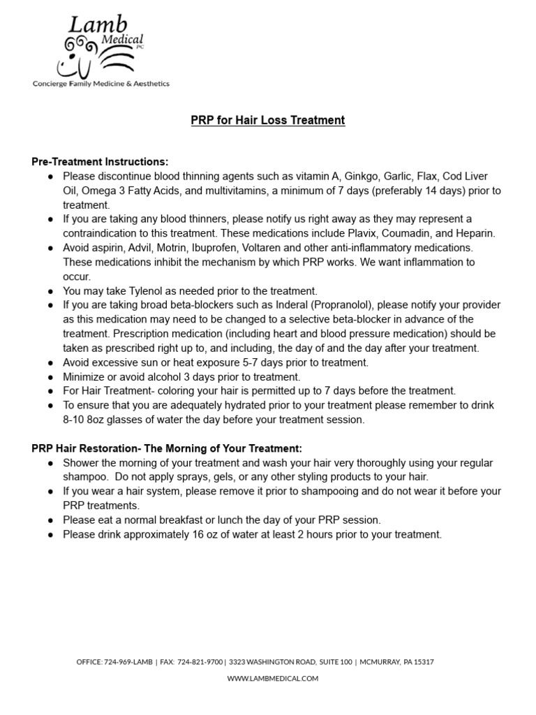 PRP Hair Treatment Pre - Post Instructions | PDF