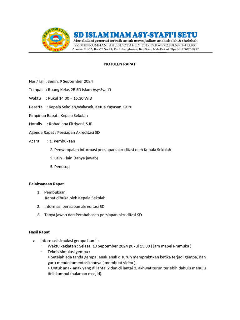 Notulen Rapat Guru SD | PDF