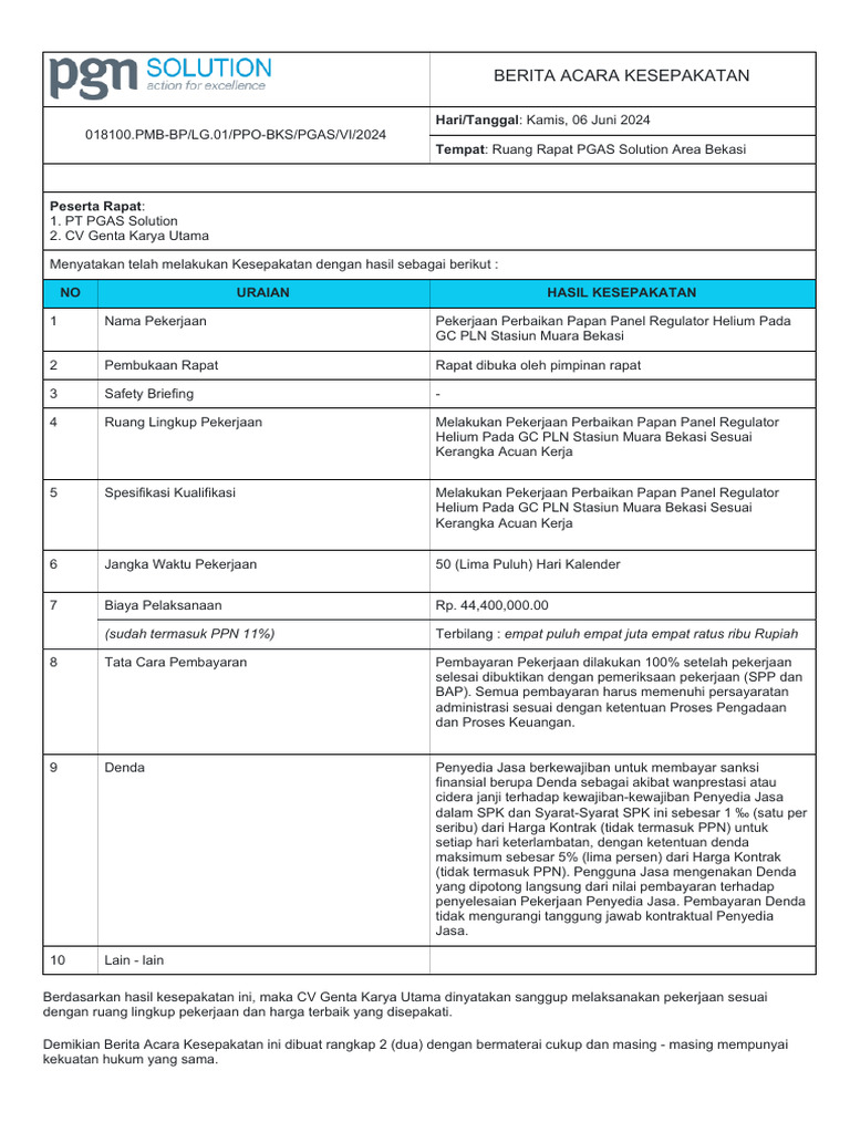 BAK-Pekerjaan Perbaikan Papan Panel Regulator Helium Pada GC PLN ...