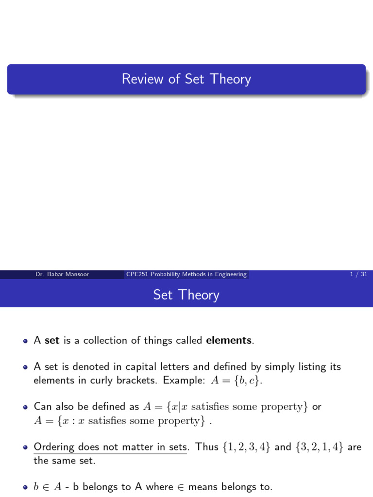 Lec1 Review of Set Theory | PDF