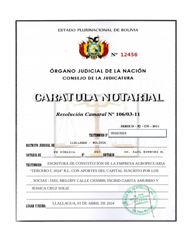 2 Caratula Notarial (Tercero C 2024) | PDF
