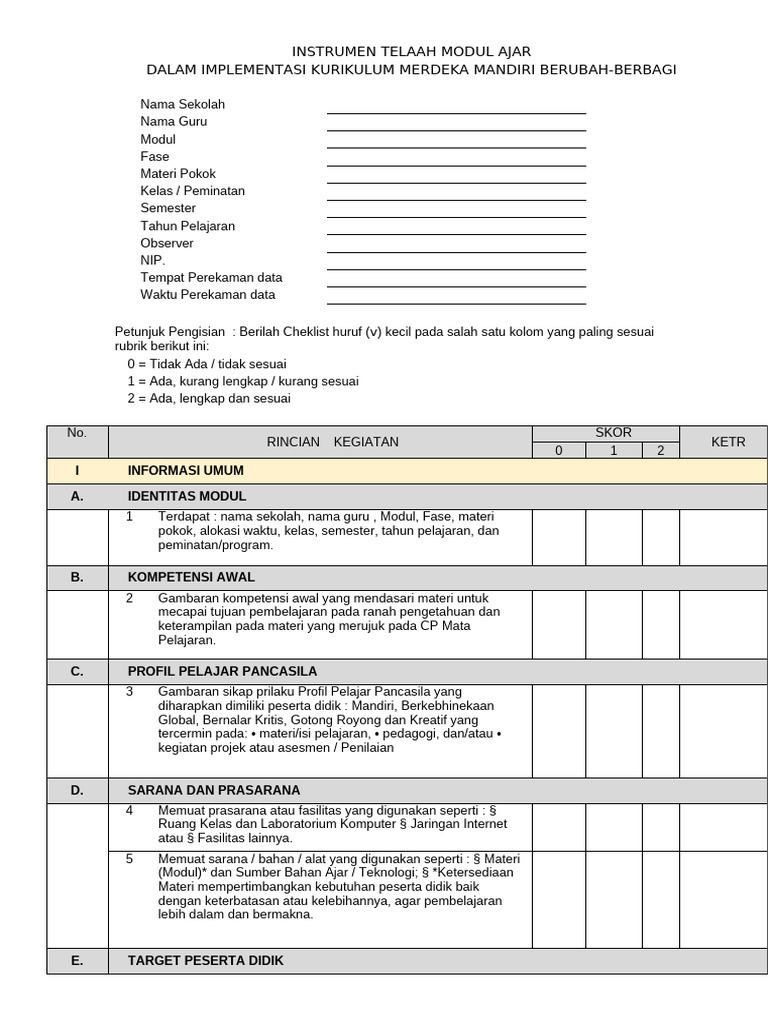 Instrumen Telaah Modul Kurmer | PDF