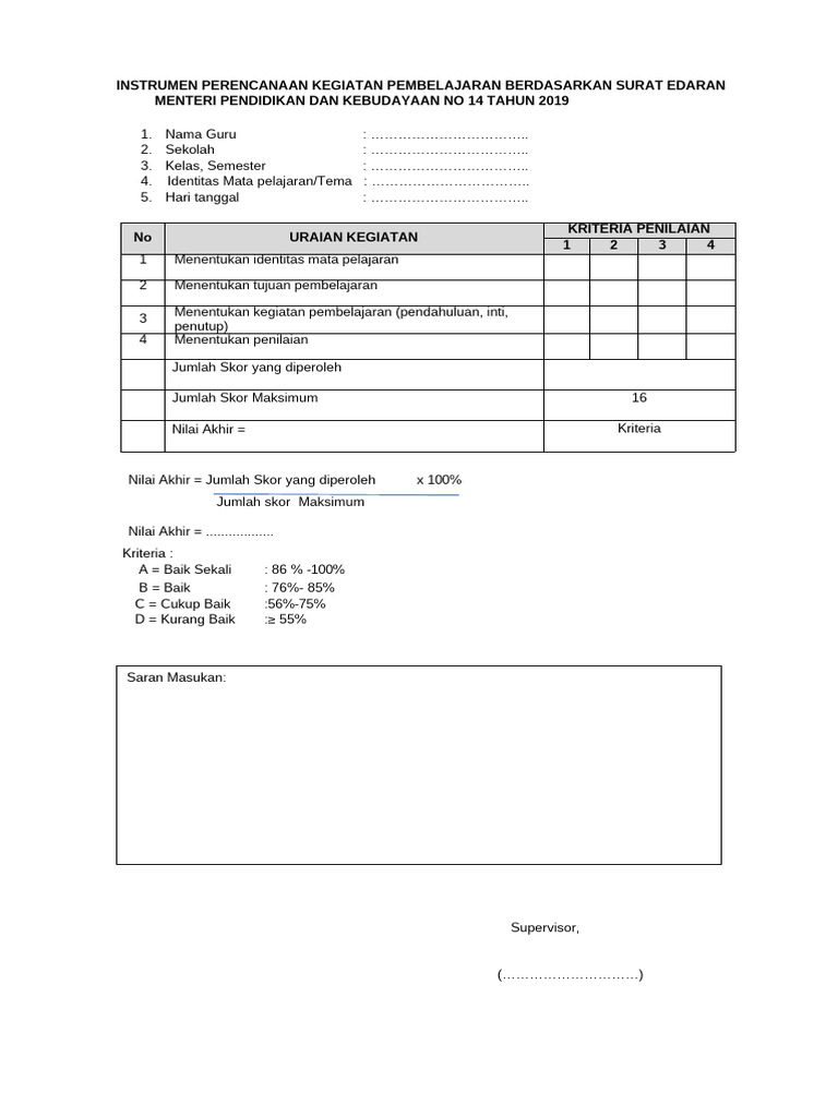 Instrumen Supervisi K13-1 | PDF
