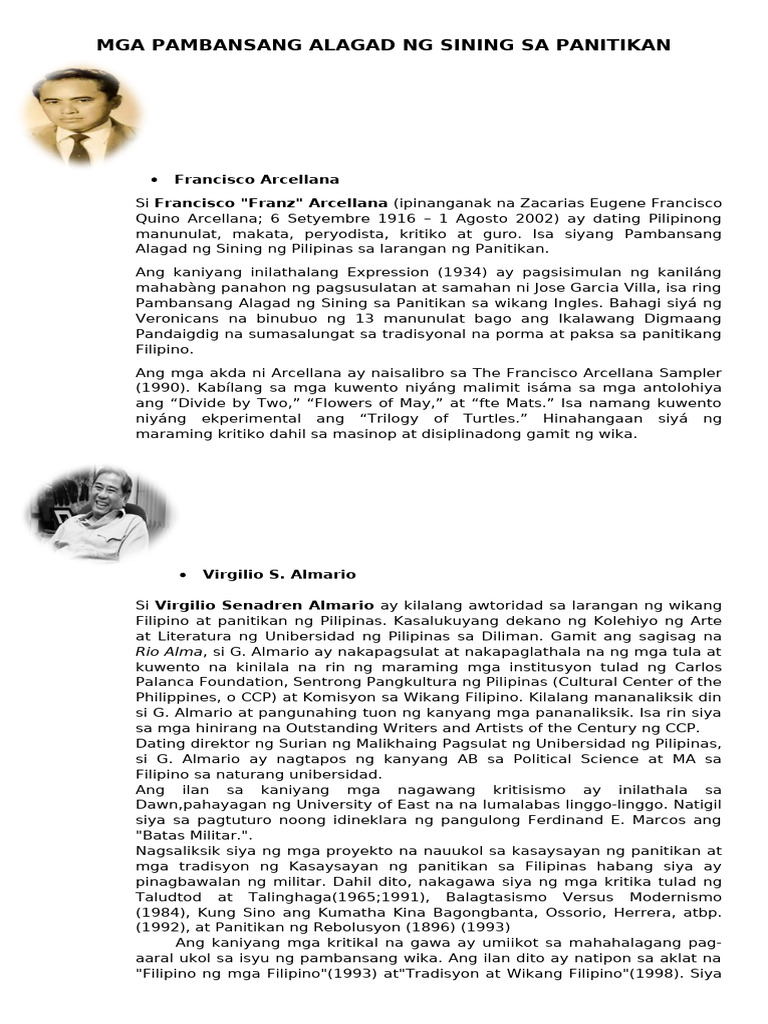 Mga Pambansang Alagad NG Sining Sa Panitikan | PDF