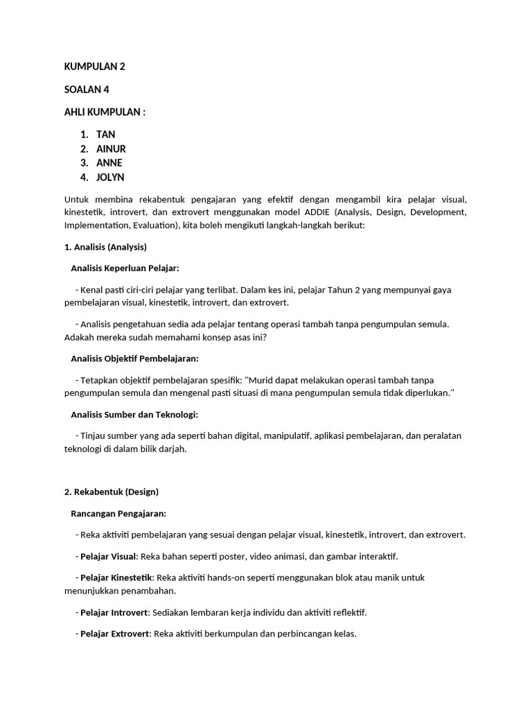 Rekabentuk Kumpulan 2 ; Task 1 | PDF