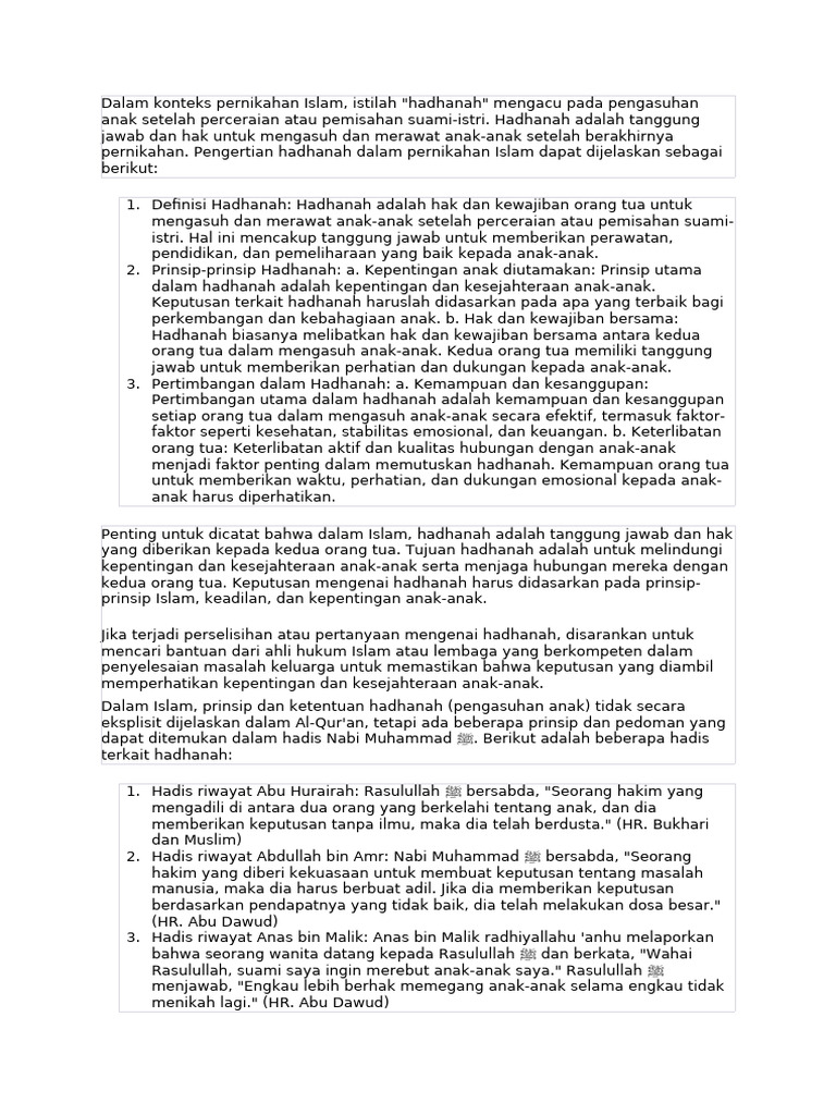 Konsep Hadhanah Dalam Islam Dan Dalil Yang Terkait | PDF