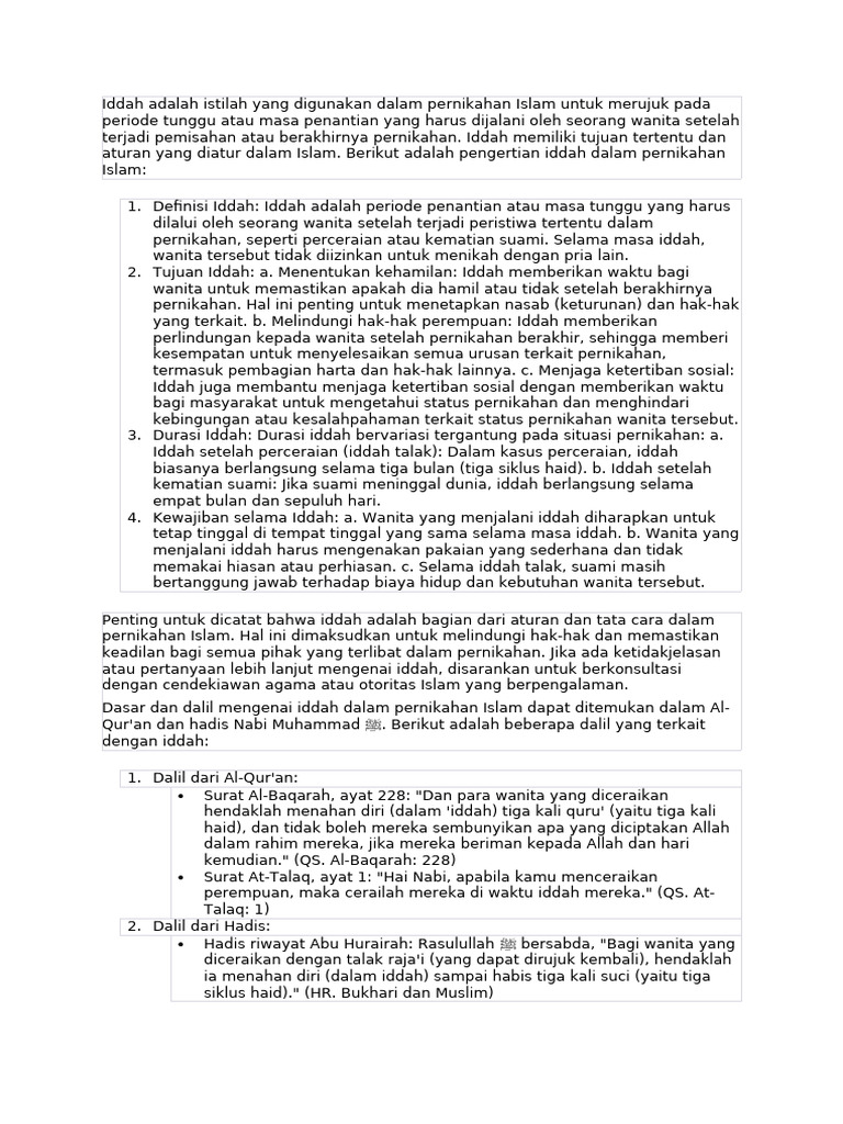 Pengertian Iddah Dalam Pernikahan Islam | PDF