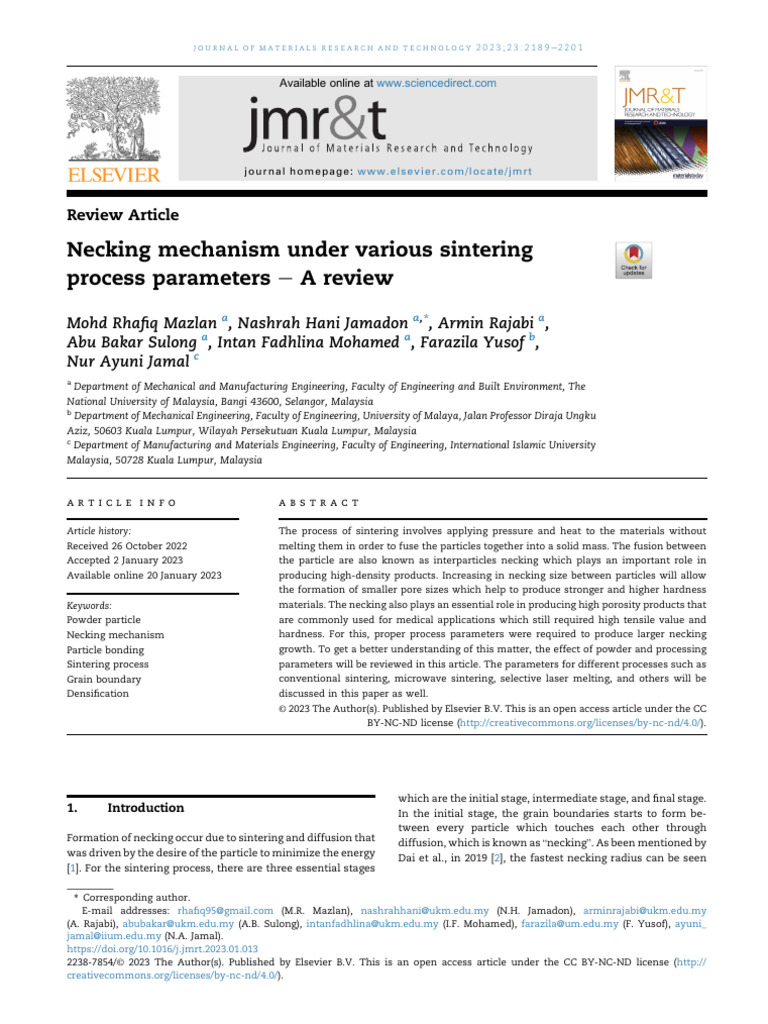Necking Mechanism Under Various Sintering Process Parameters - A Review ...