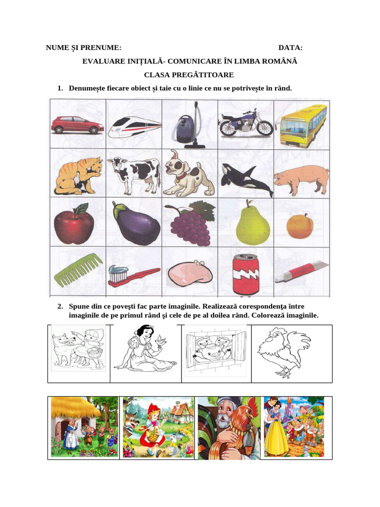 Fisa de Evaluare Initiala CLR Clasa Pregatitoare | PDF