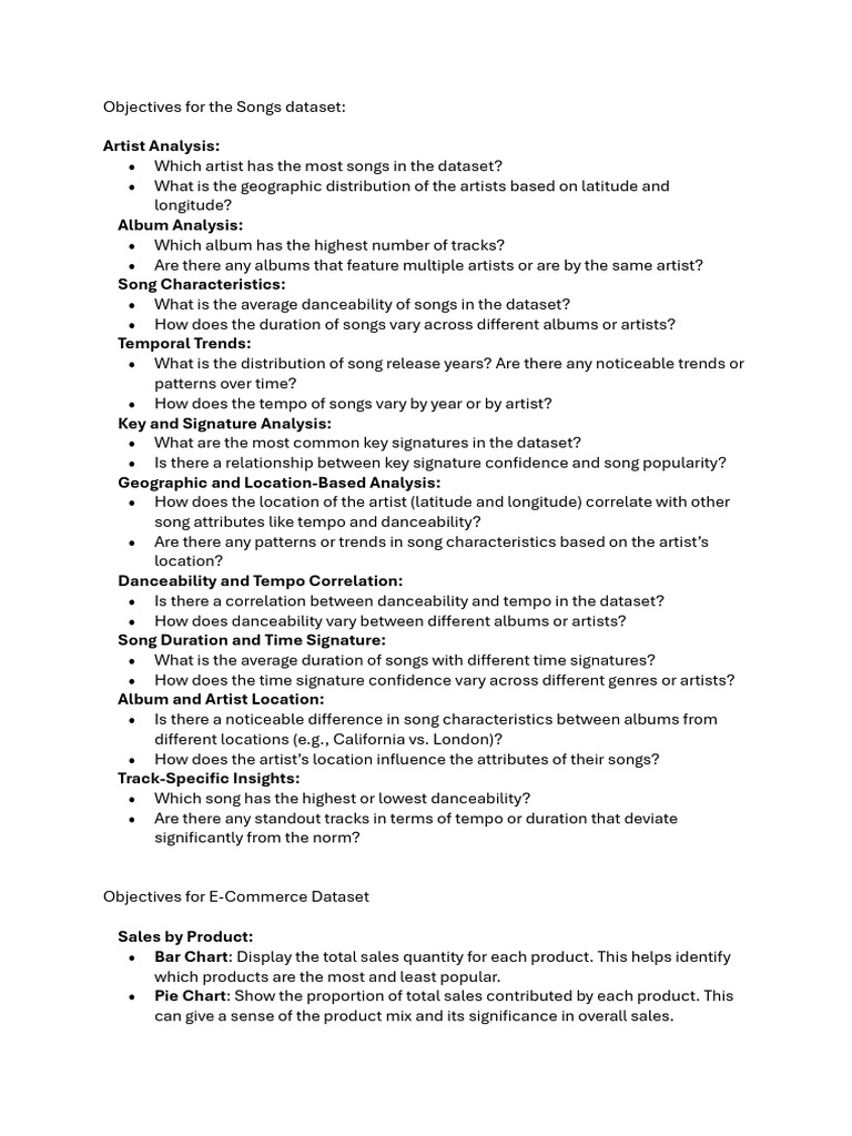Objectives For The Dataset | PDF | Histogram | Pie Chart