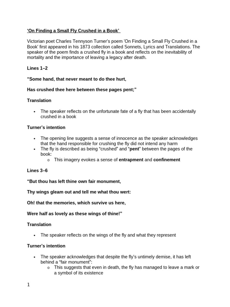 On Finding A Small Fly Crushed in A Book' Note | PDF