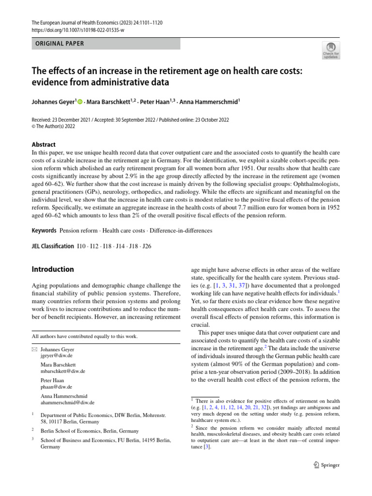The Effects of An Increase in The Retirement Age On Health Care Costs: Evidence From ...