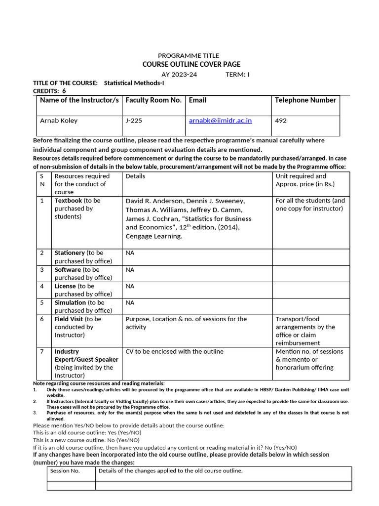 Revised Statistical Methods - I | PDF