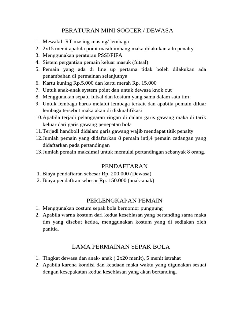 Peraturan Mini Soccer | PDF