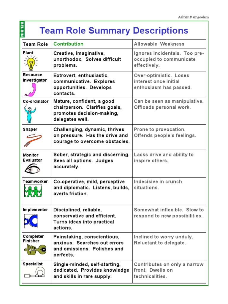 BELBIN Team Role Summary Descriptions | PDF | Cognitive Science | Applied Psychology