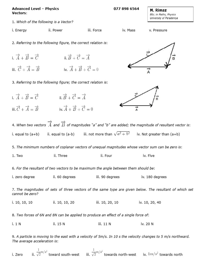 Vector Worksheet | PDF