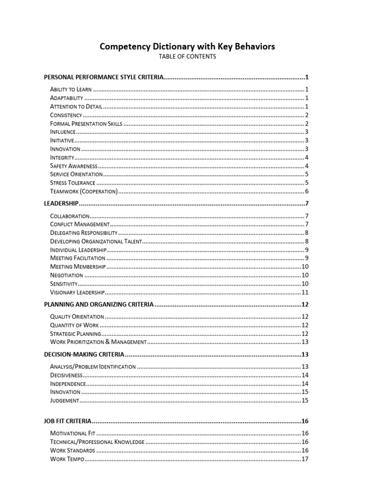 Competency Dictionary With Key Behaviors | PDF | Negotiation | Career ...