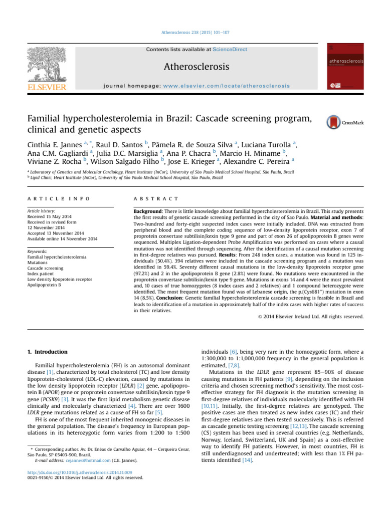 Familial Hypercholesterolemia in Brazil - Cascade Screening Program ...