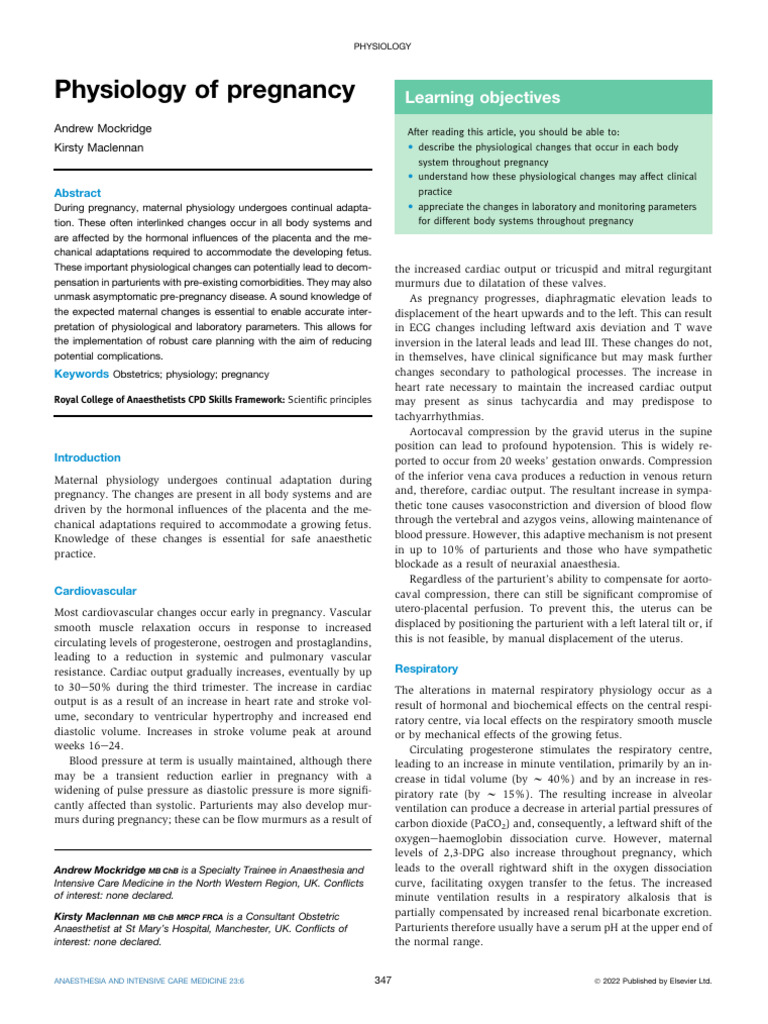 Physiology of Pregnancy | PDF