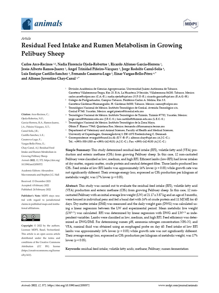 2022 - Arce-Recinos Et Al 2022 - Residual Feed Intake - Cvu Conacyt | PDF