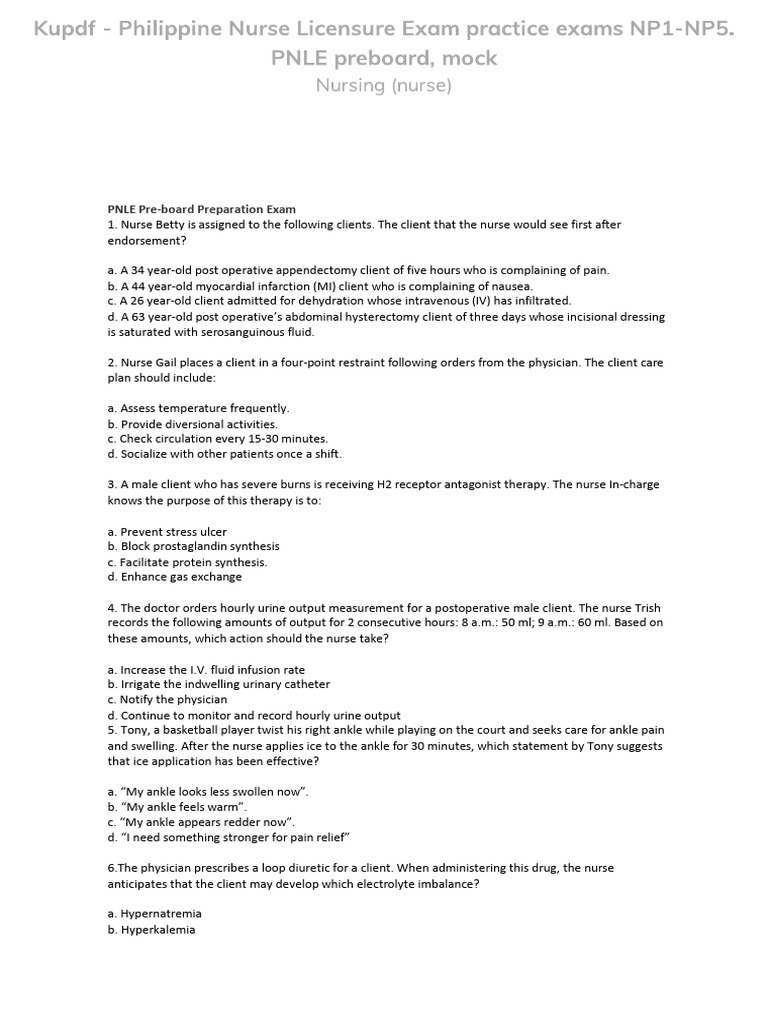 Kupdf Philippine Nurse Licensure Exam Practice Exams Np1 Np5 Pnle ...