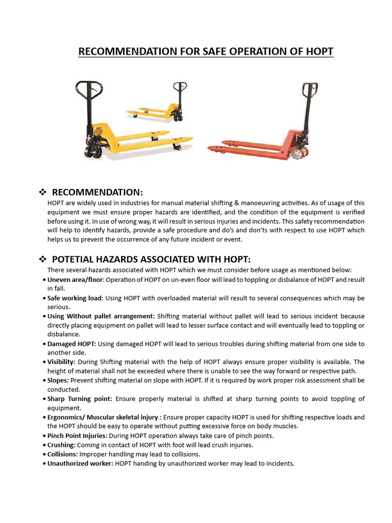 HOPT Safety Guidelines and Best Practices | PDF | Pallet | Hazards