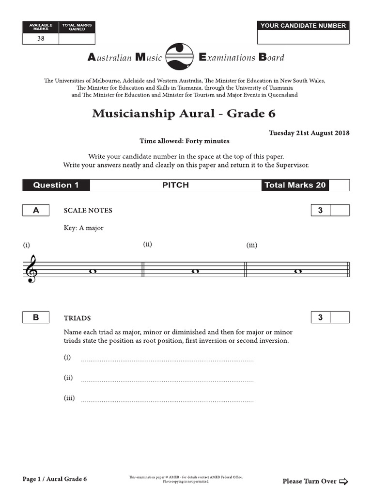 Grade 6 Aural August 2018 | PDF