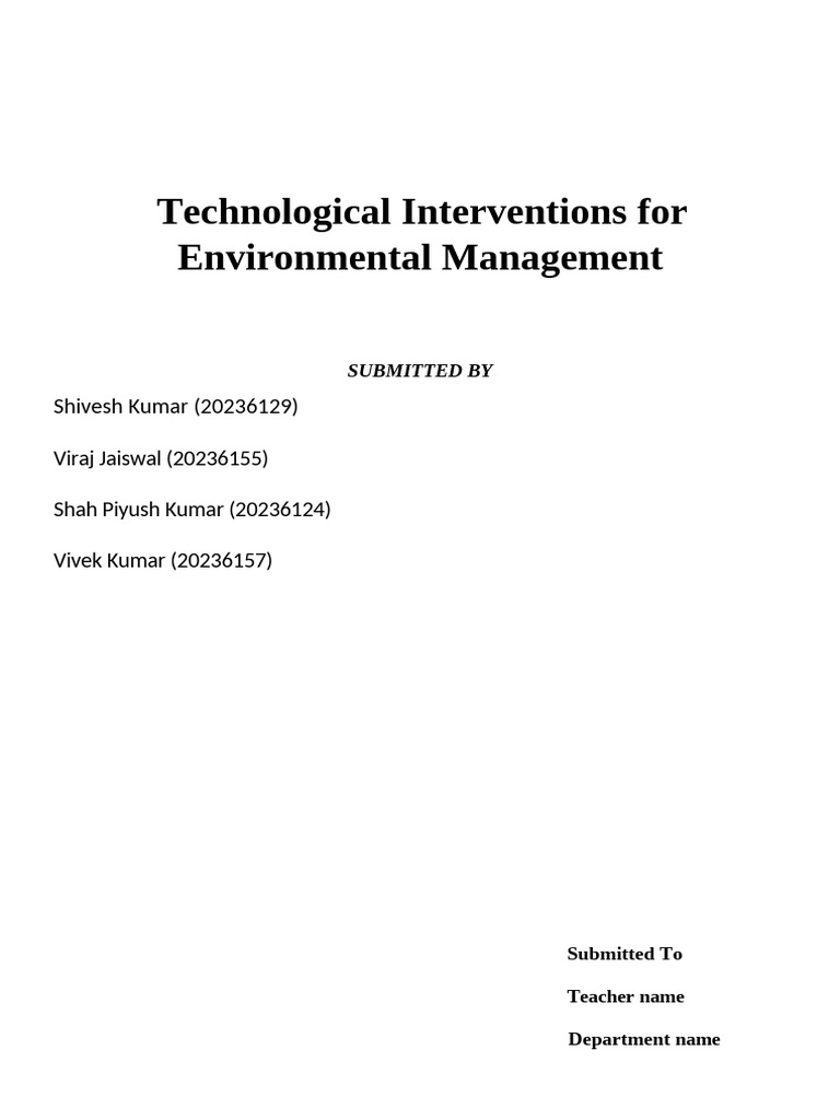 Technological Interventions For Environmental Management | PDF