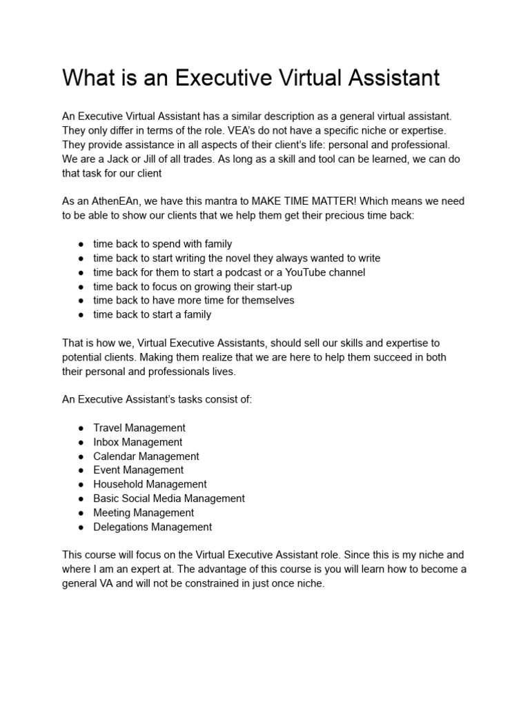 What Is An Executive Virtual Assistant - Google Docs | PDF