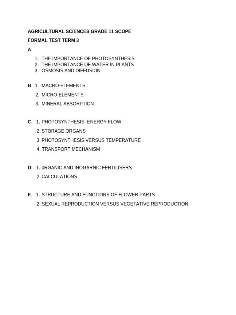 Agricultural Sciences Grade 11 Scope 2024 | PDF