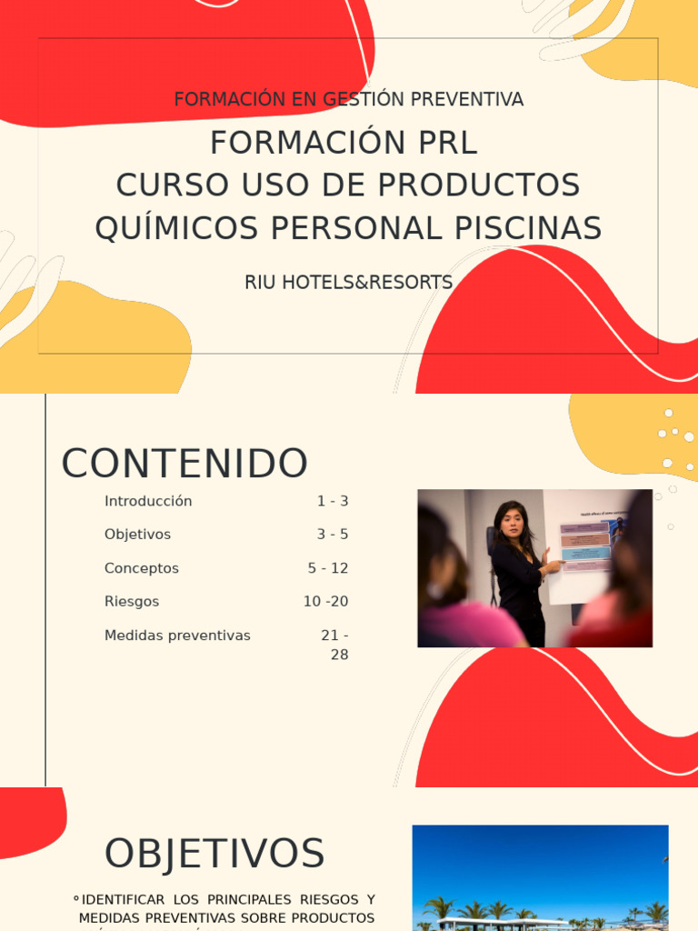Formación PRL Curso Riesgos en PRL Uso de Químicos Piscinas | PDF
